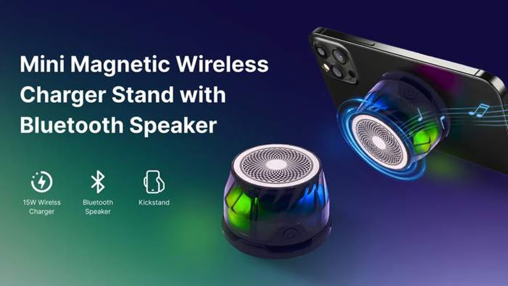 Mini Magnetic Bluetooth Speaker with Wireless Charger Stand - Hunt4Best